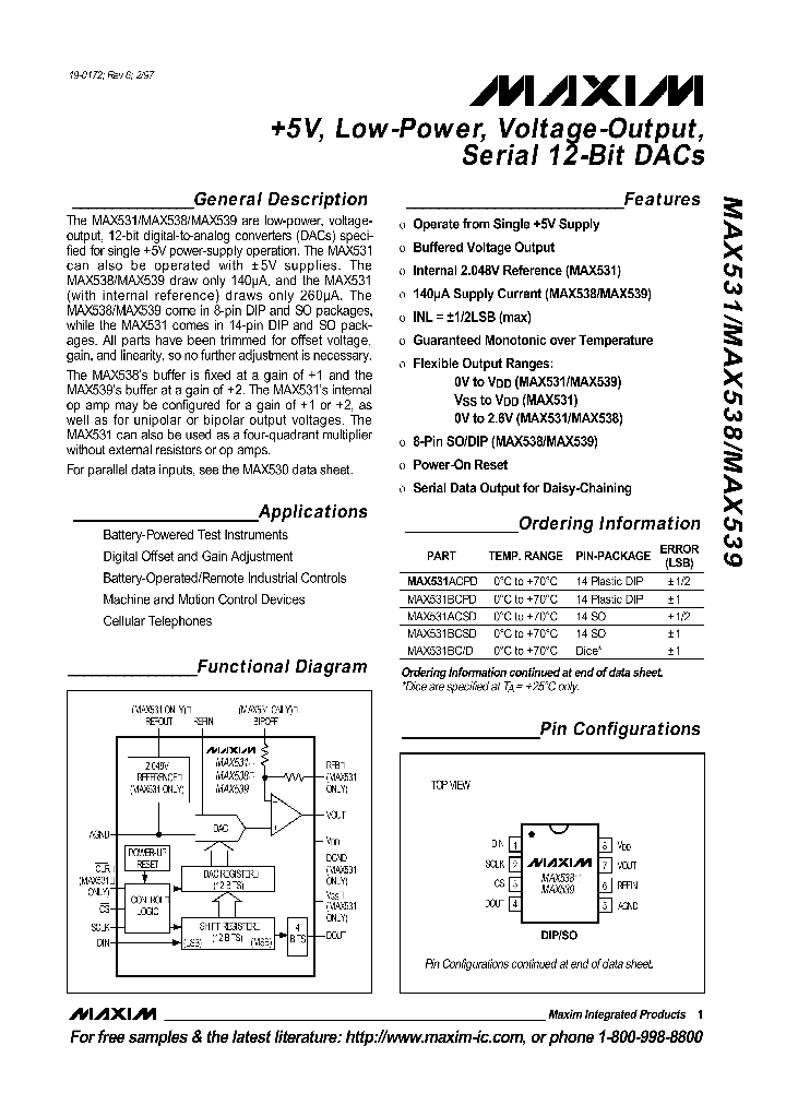 MAX531_47825.PDF Datasheet Download --- IC-ON-LINE