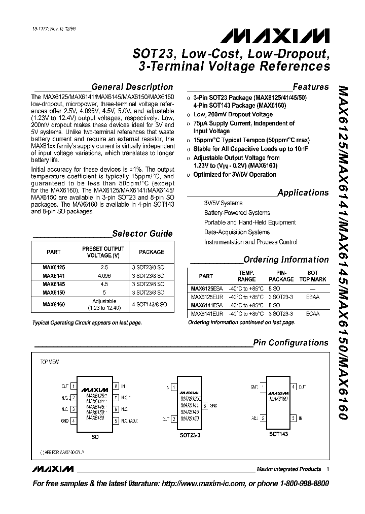 MAX6160_81457.PDF Datasheet Download --- IC-ON-LINE