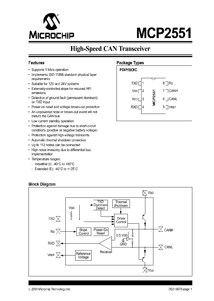 MCP2551_201724.PDF Datasheet Download --- IC-ON-LINE