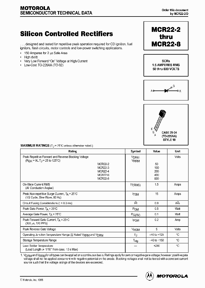 MCR22-6_335624.PDF Datasheet Download --- IC-ON-LINE