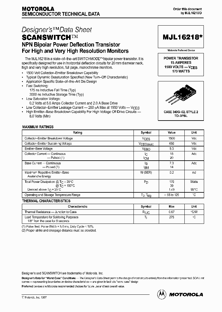MJL16218_346192.PDF Datasheet Download --- IC-ON-LINE