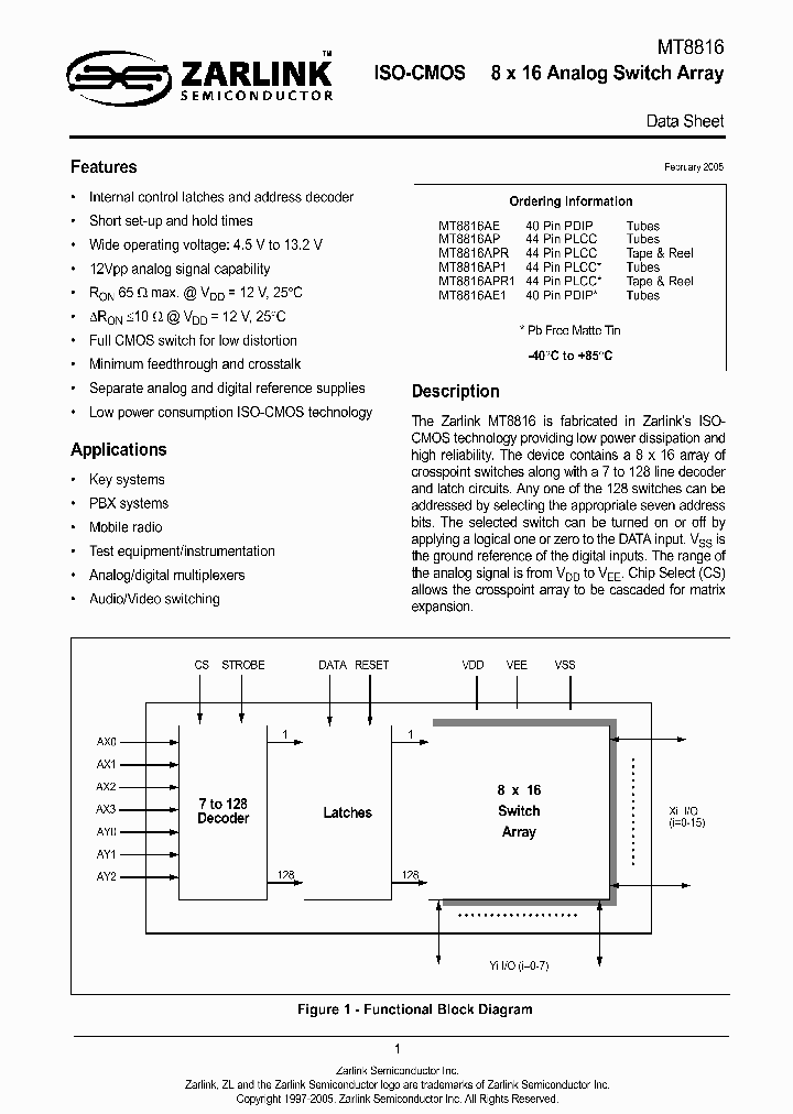 MT8816_305603.PDF Datasheet Download --- IC-ON-LINE