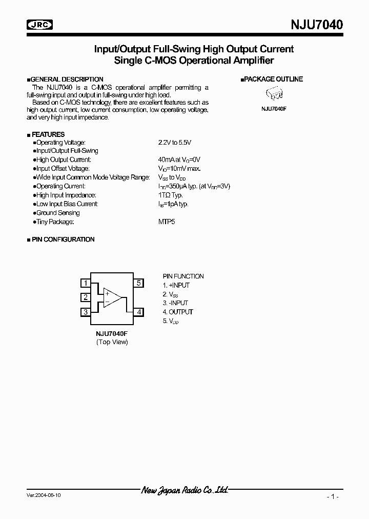 NJU7040_340780.PDF Datasheet Download --- IC-ON-LINE