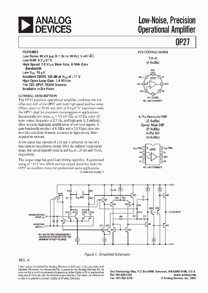 OP27AJ_98760.PDF Datasheet Download --- IC-ON-LINE