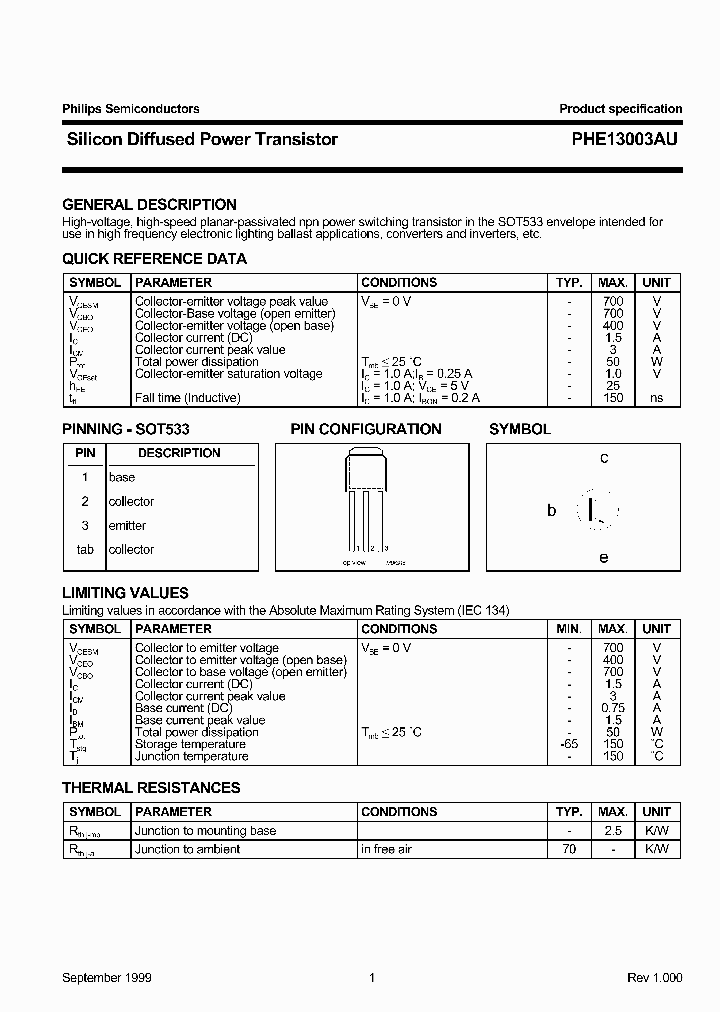PHE13003_160564.PDF Datasheet Download --- IC-ON-LINE
