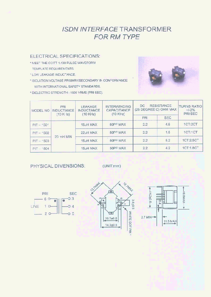 PIT-1501_331690.PDF Datasheet Download --- IC-ON-LINE