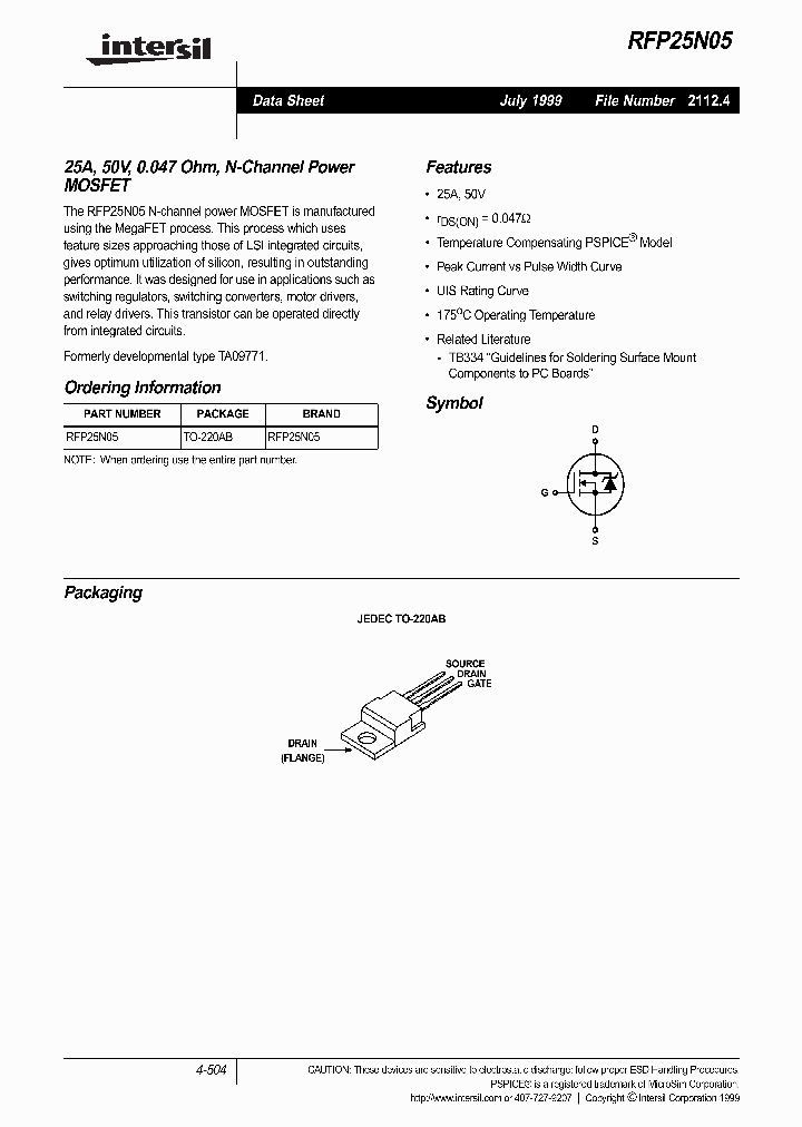 RFP25N05_201924.PDF Datasheet Download --- IC-ON-LINE