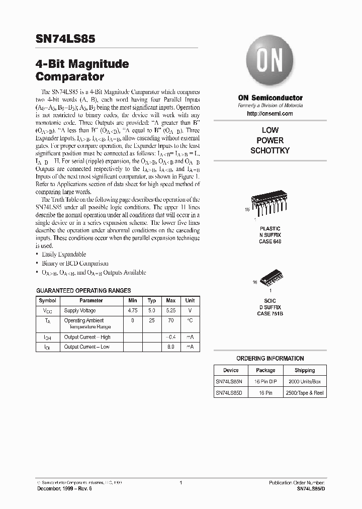 74LS85_195175.PDF Datasheet Download --- IC-ON-LINE
