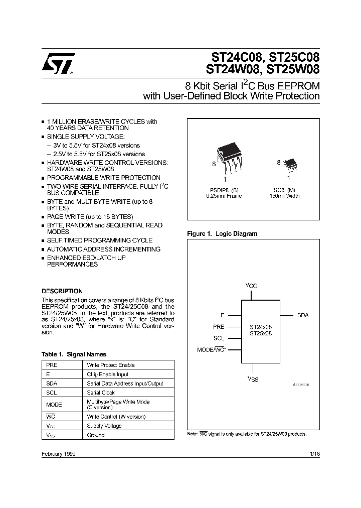 24C08_13725.PDF Datasheet Download --- IC-ON-LINE