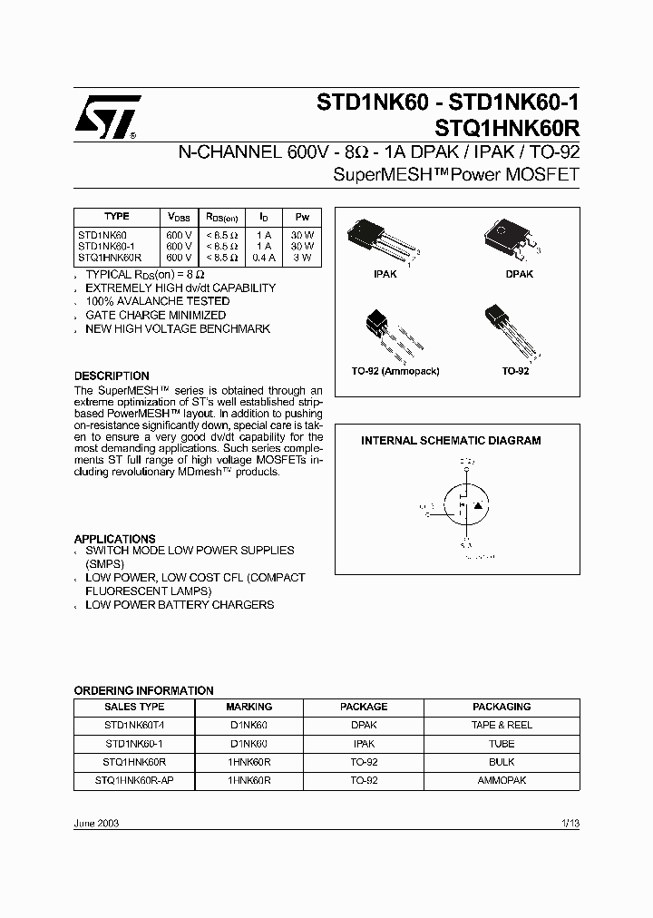 STD1NK60T4_329740.PDF Datasheet Download --- IC-ON-LINE