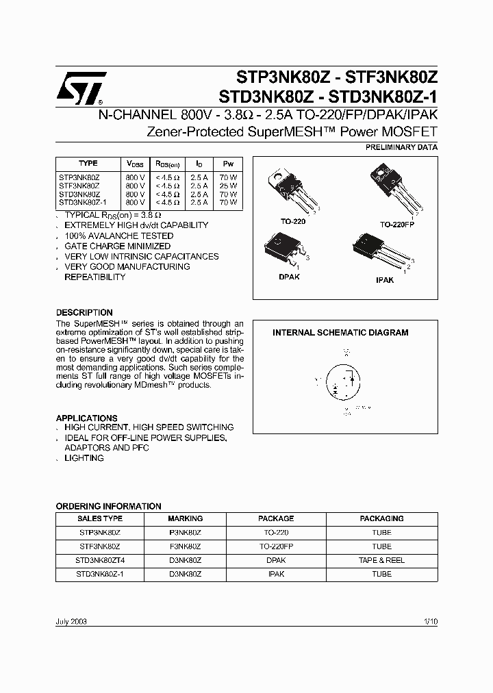 STD3NK80Z-1_374525.PDF Datasheet Download --- IC-ON-LINE