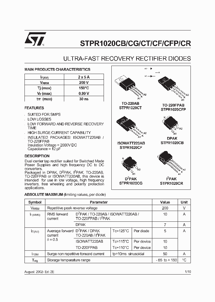 STPR1020CT_341636.PDF Datasheet Download --- IC-ON-LINE
