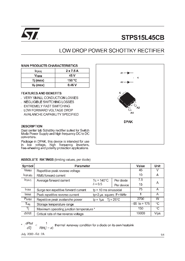 STPS15L45CB-TR_180512.PDF Datasheet Download --- IC-ON-LINE