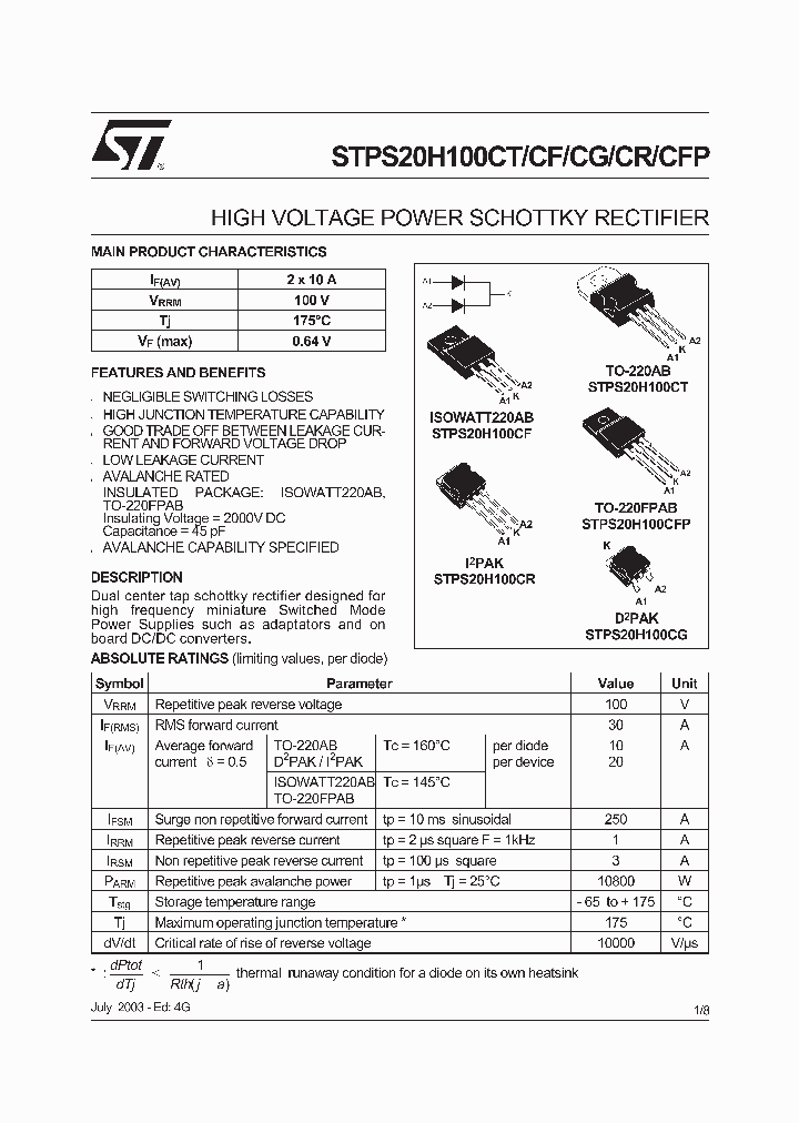 STPS20H100CR_181768.PDF Datasheet Download --- IC-ON-LINE