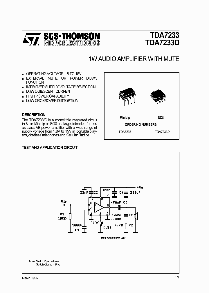 TDA7233D_200936.PDF Datasheet Download --- IC-ON-LINE