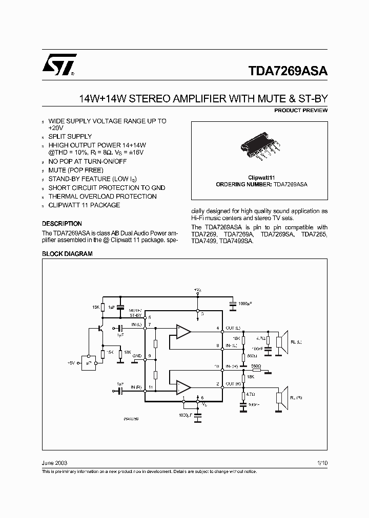 TDA7269ASA_191332.PDF Datasheet Download --- IC-ON-LINE