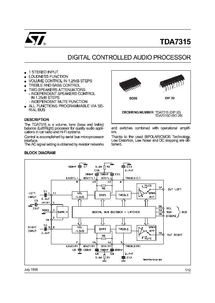 TDA7315ND_186092.PDF Datasheet Download --- IC-ON-LINE