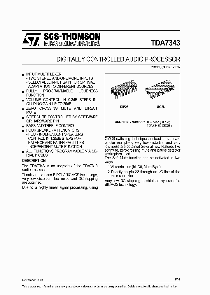 TDA7343_197514.PDF Datasheet Download --- IC-ON-LINE