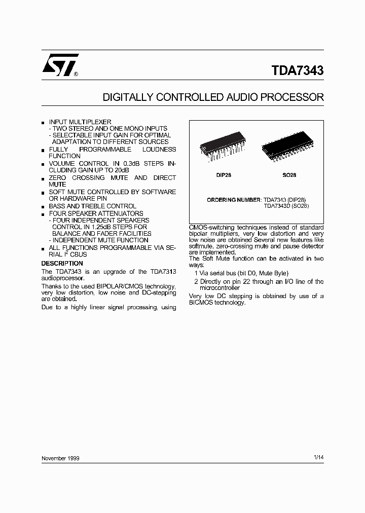 Tda7313 1 PCS 100% New And Original TDA7313 TDA7313D TDA7313ND SOP 28