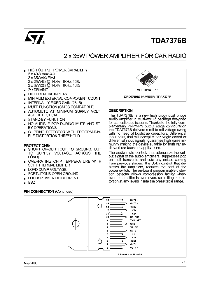 TDA7376B_192103.PDF Datasheet Download --- IC-ON-LINE