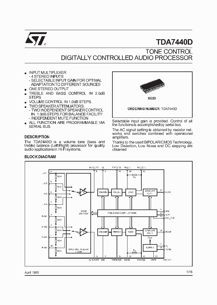TDA7440_130686.PDF Datasheet Download --- IC-ON-LINE