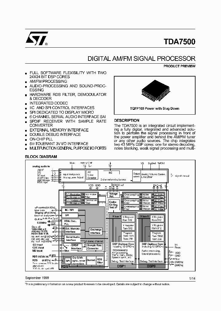 TDA7500_144980.PDF Datasheet Download --- IC-ON-LINE