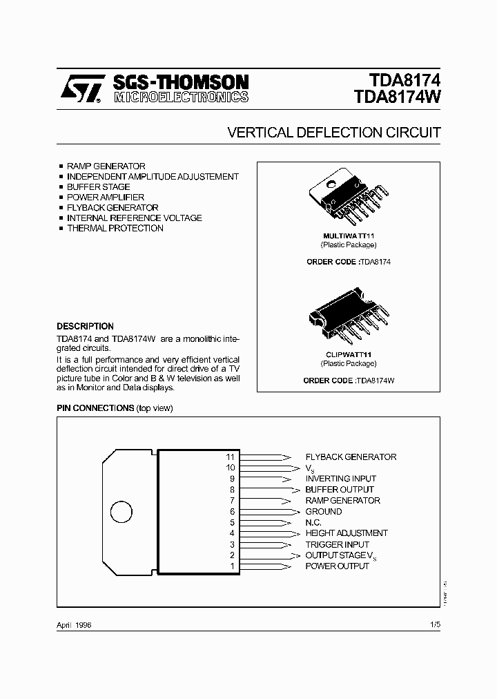 TDA8174W_196430.PDF Datasheet Download --- IC-ON-LINE