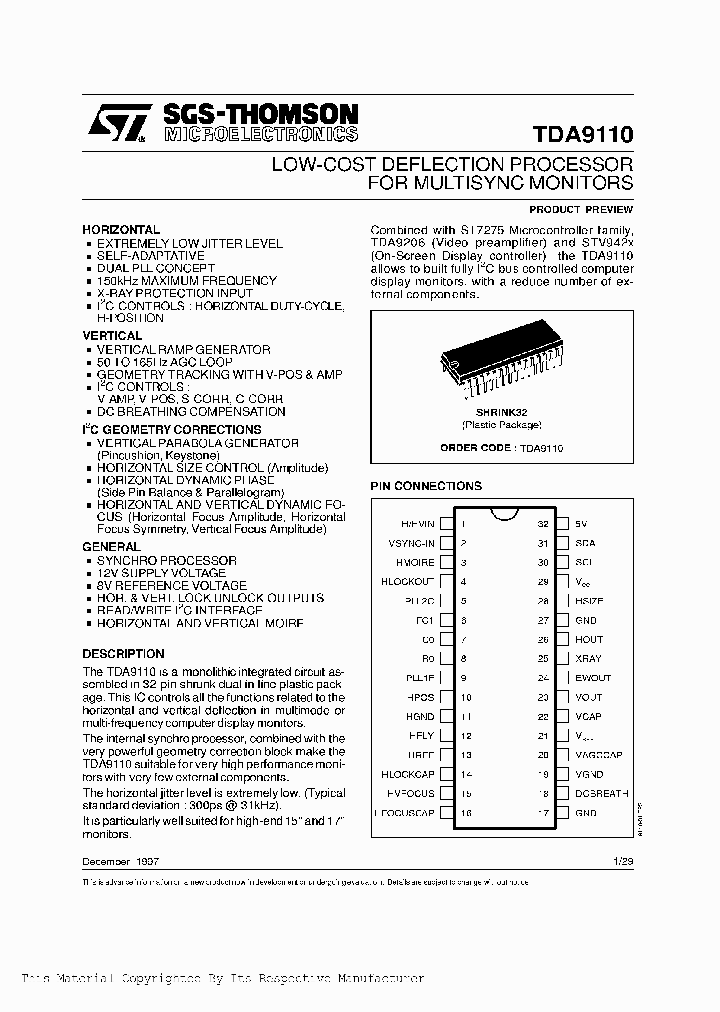 TDA9110_319016.PDF Datasheet Download --- IC-ON-LINE