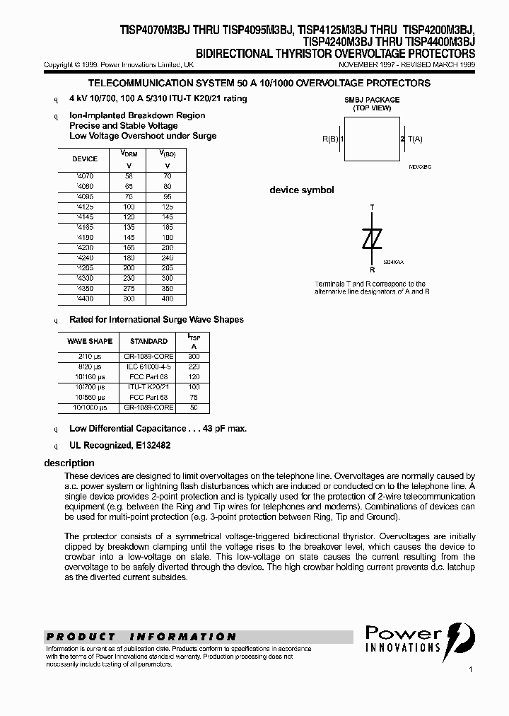 TISP4095M3BJ_340821.PDF Datasheet Download --- IC-ON-LINE