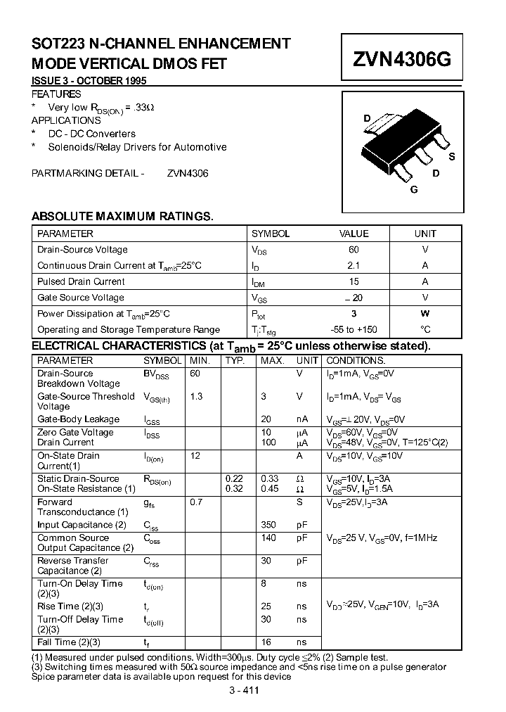 ZVN4306G_335974.PDF Datasheet Download --- IC-ON-LINE