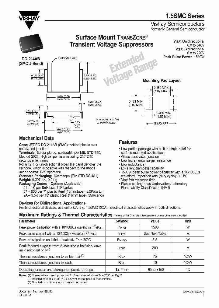 15SMC82CA_377797.PDF Datasheet Download --- IC-ON-LINE