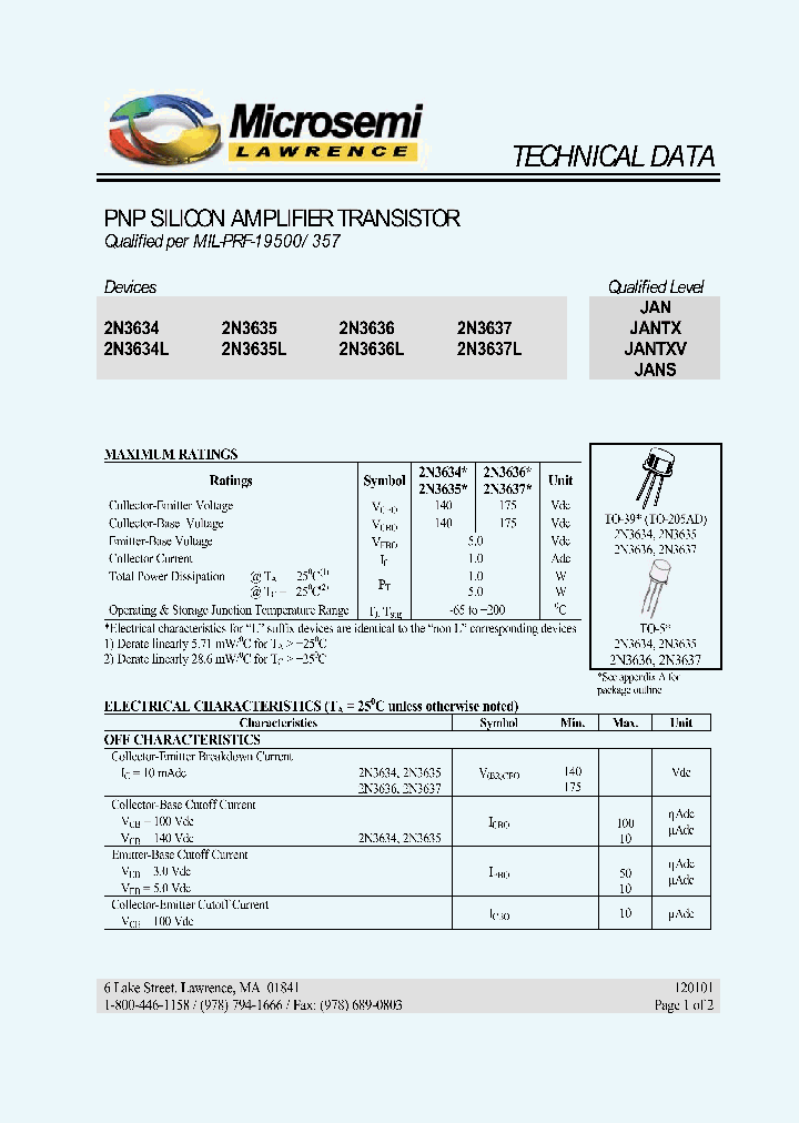 2N3634_416056.PDF Datasheet Download --- IC-ON-LINE