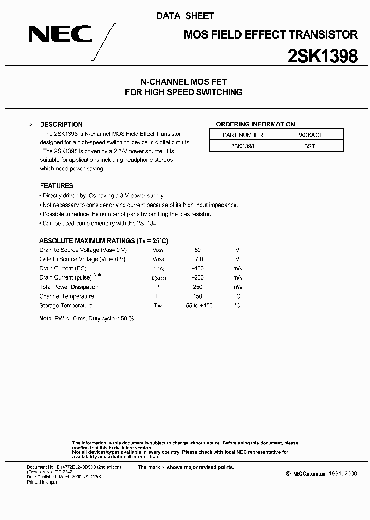2SK1398_191021.PDF Datasheet Download --- IC-ON-LINE