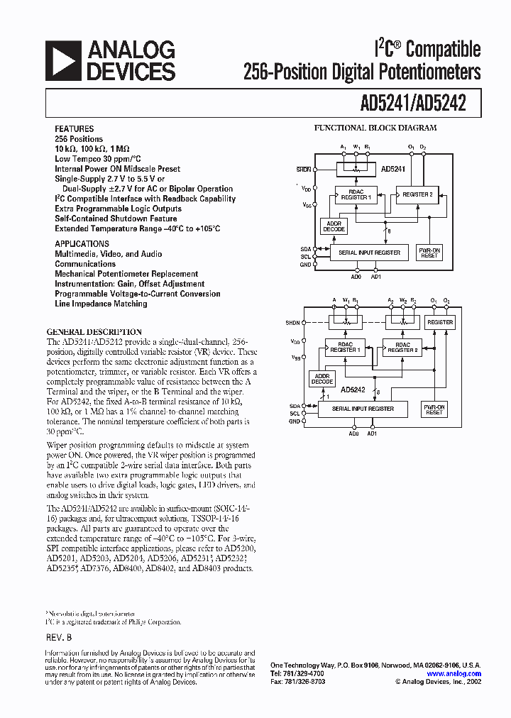 AD5241BR10_9161.PDF Datasheet Download --- IC-ON-LINE