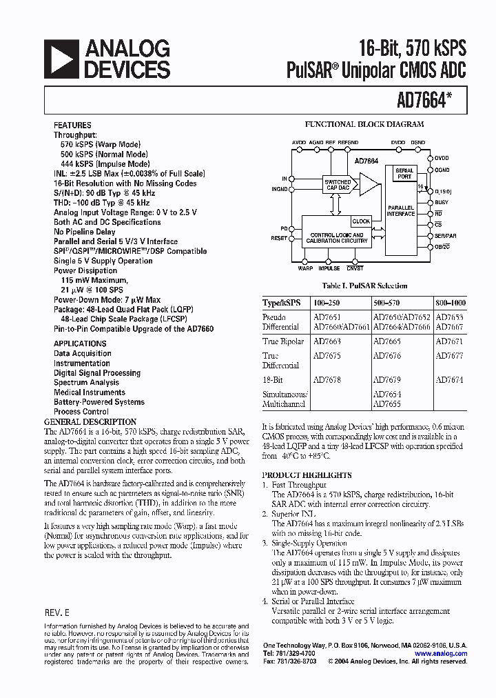 AD7664ACP_396126.PDF Datasheet Download --- IC-ON-LINE