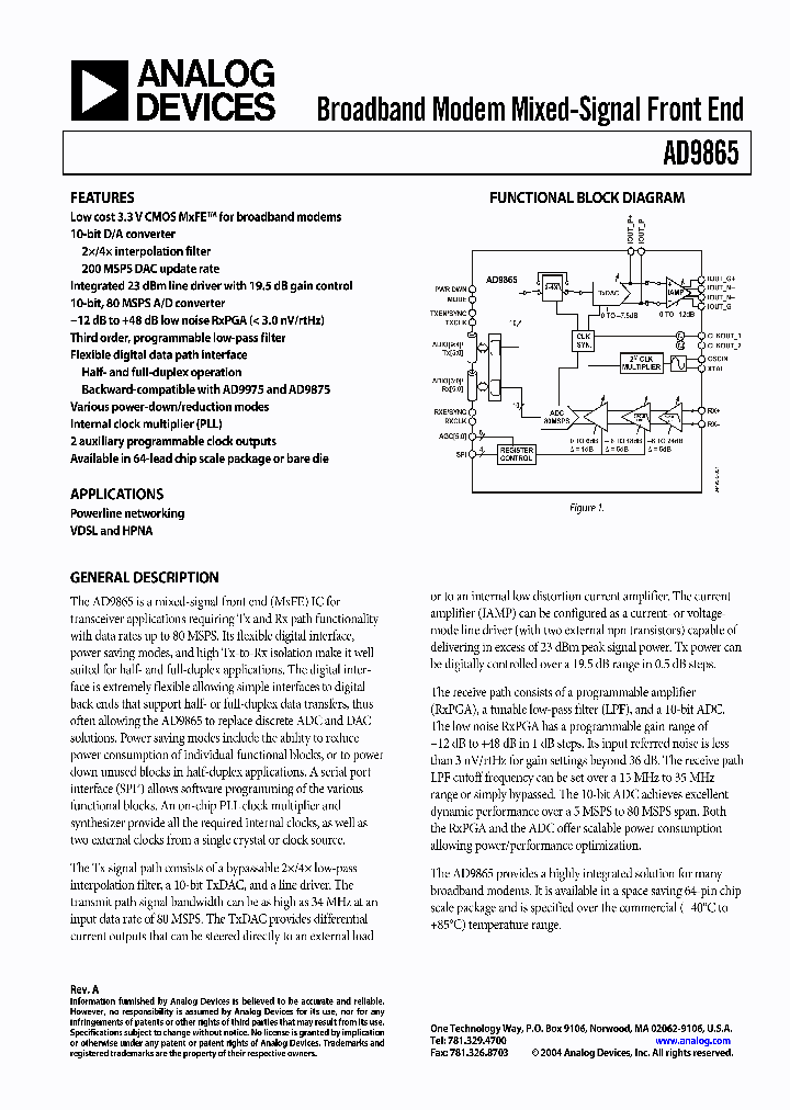 AD9865BCP_430427.PDF Datasheet Download --- IC-ON-LINE