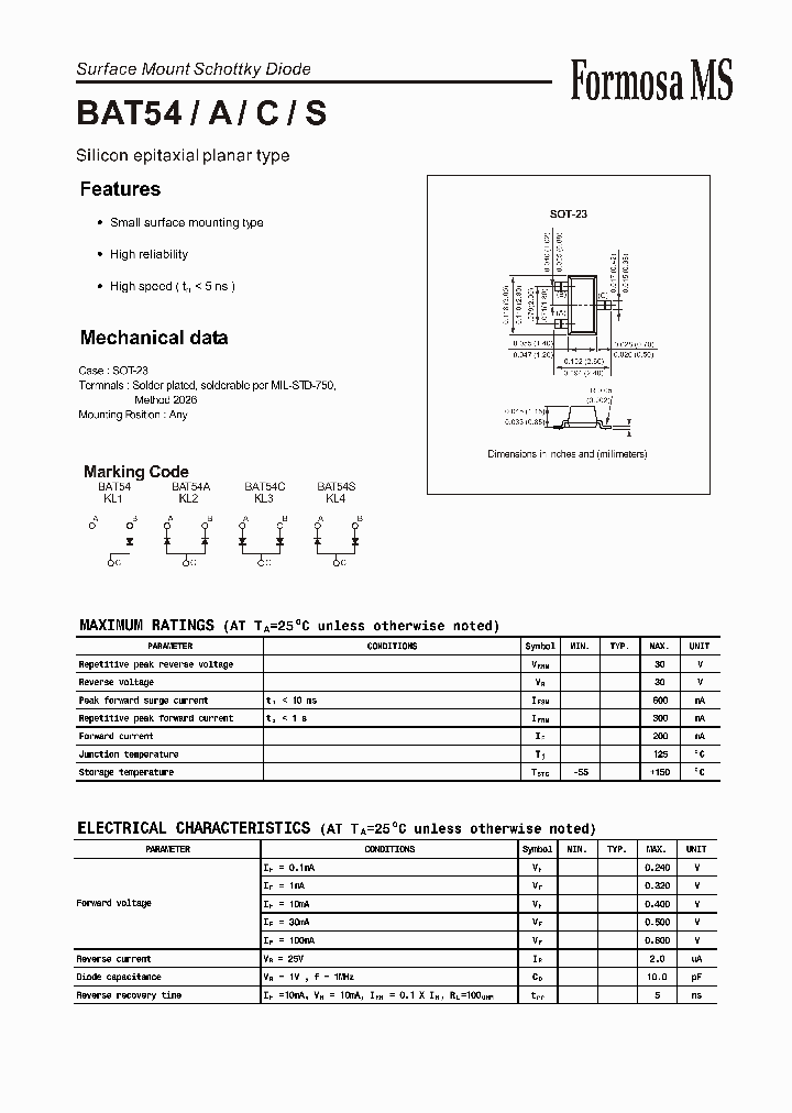 BAT54_433969.PDF Datasheet Download --- IC-ON-LINE