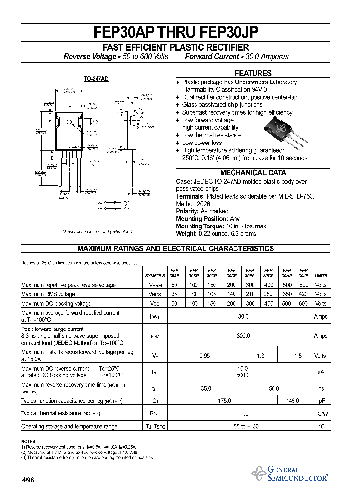 FEP30DP_266540.PDF Datasheet Download --- IC-ON-LINE