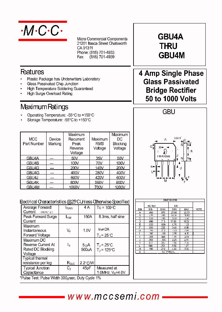GBU4A_413118.PDF Datasheet Download --- IC-ON-LINE