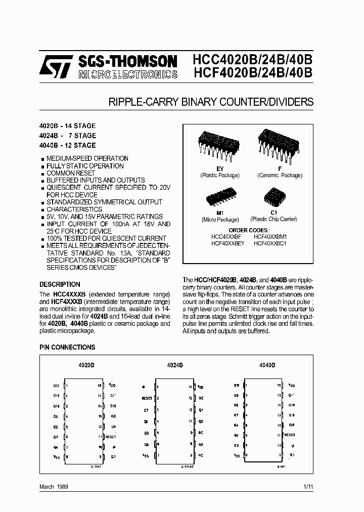 HCF4020B_44357.PDF Datasheet Download --- IC-ON-LINE