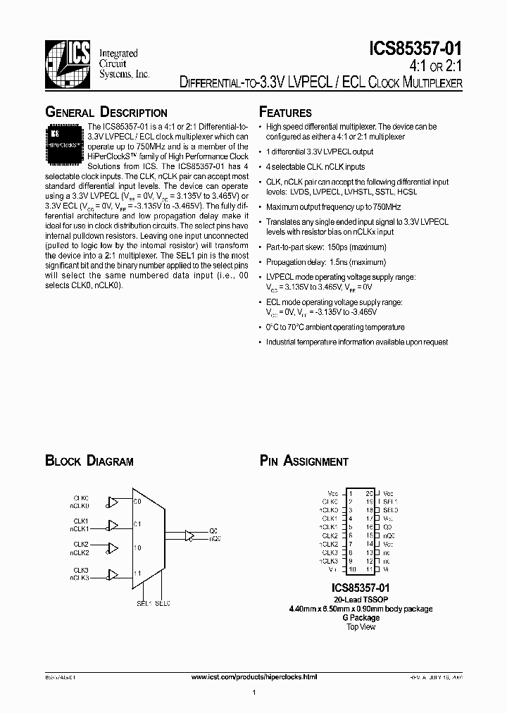 ICS85357-01_401171.PDF Datasheet Download --- IC-ON-LINE