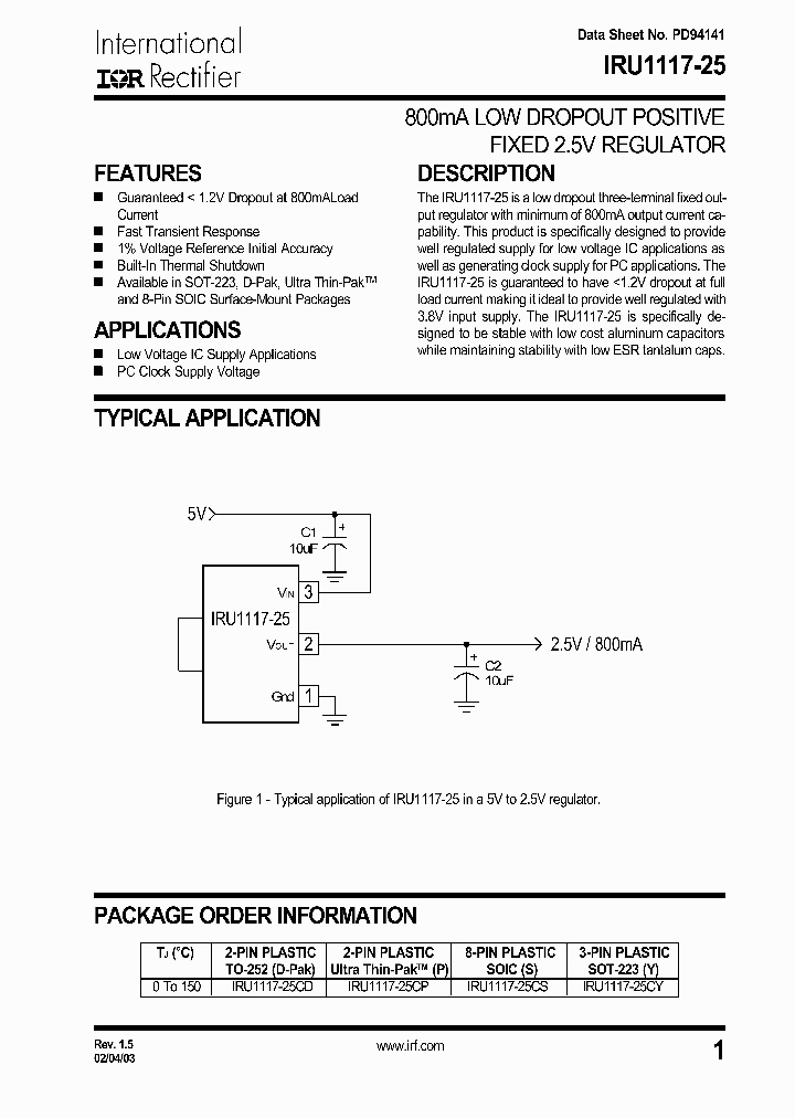 IRU1117-25CD_394289.PDF Datasheet Download --- IC-ON-LINE