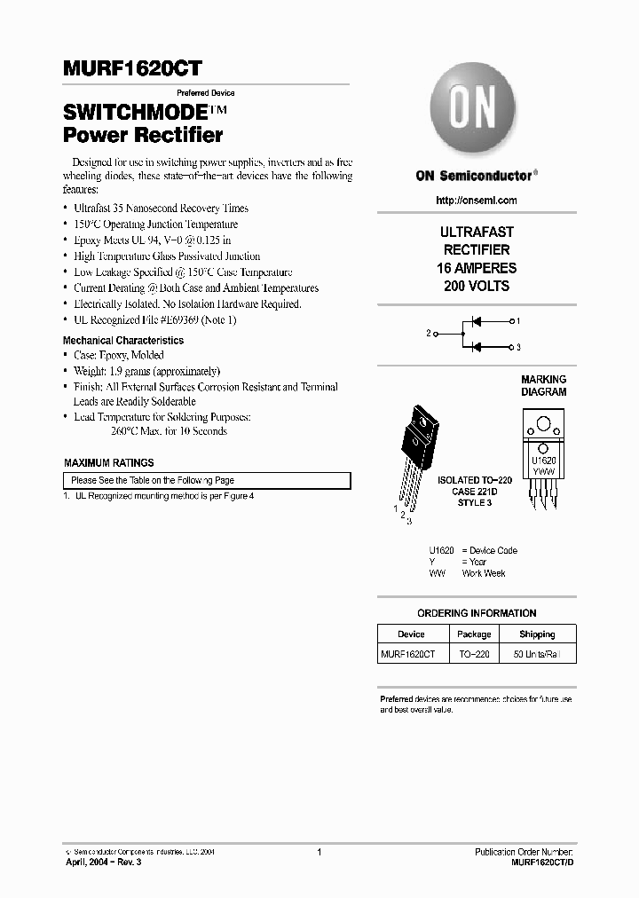 MURF1620CT_420372.PDF Datasheet Download --- IC-ON-LINE