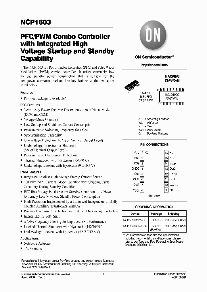 NCP1603_406618.PDF Datasheet Download --- IC-ON-LINE
