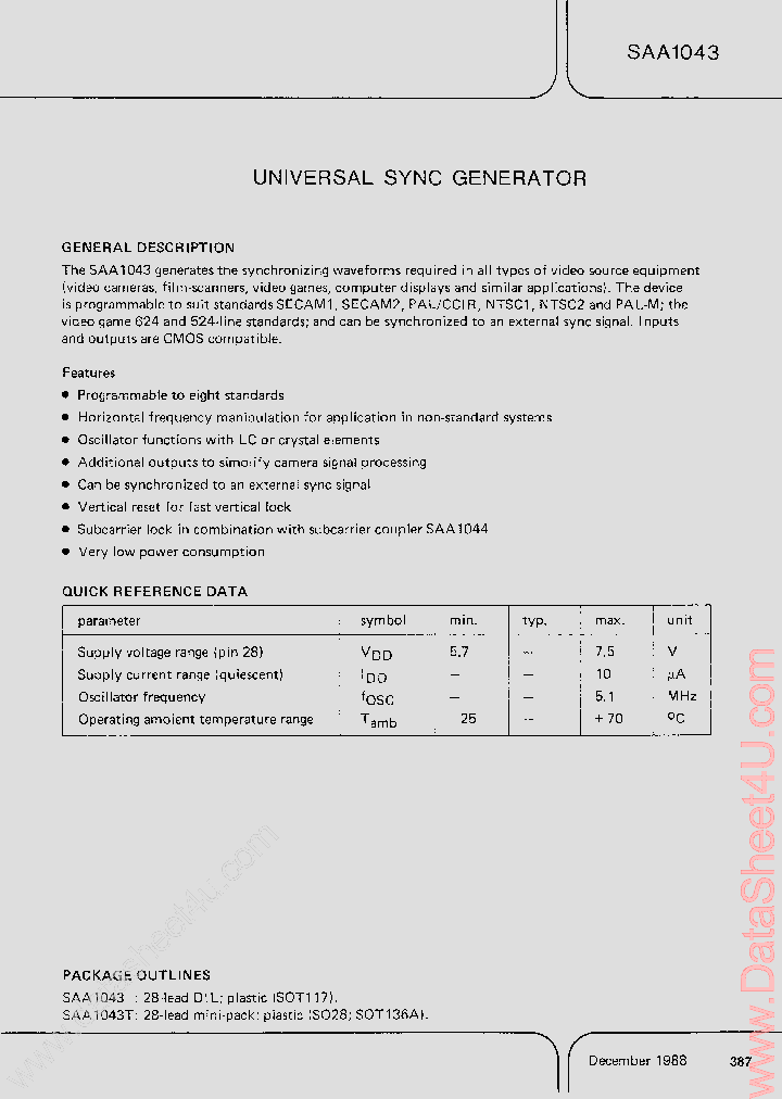 SAA1043_399169.PDF Datasheet Download --- IC-ON-LINE