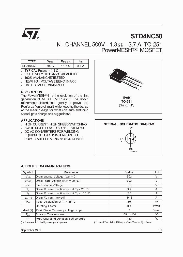 STD4NC50_421485.PDF Datasheet Download --- IC-ON-LINE