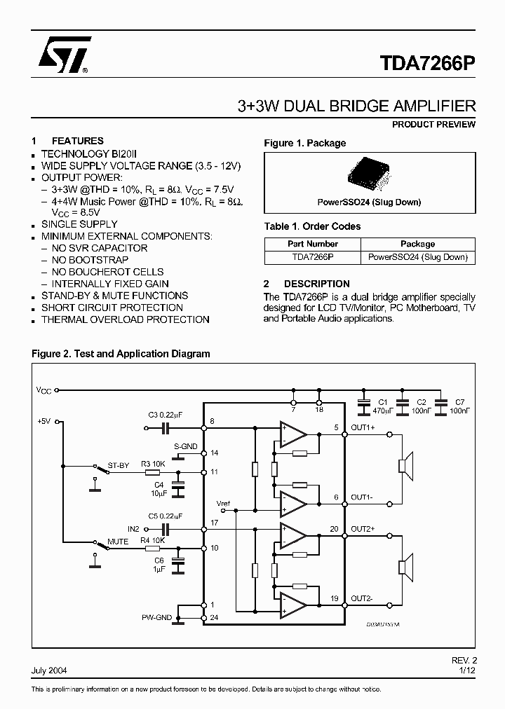 TDA7266P_399527.PDF Datasheet Download --- IC-ON-LINE