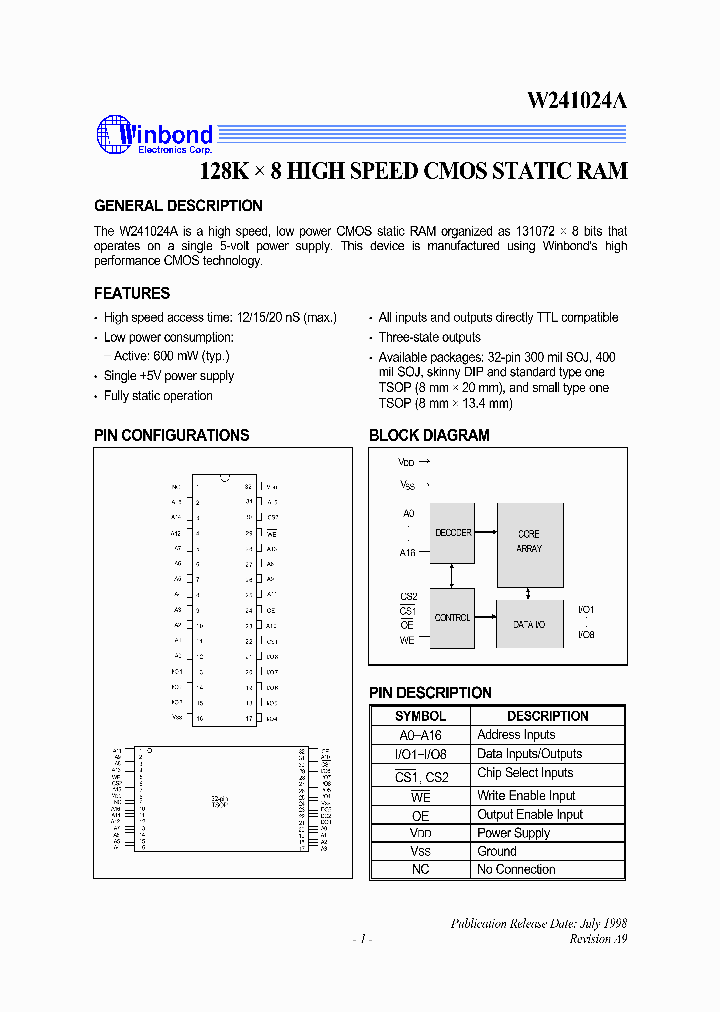 W241024A_187610.PDF Datasheet Download --- IC-ON-LINE