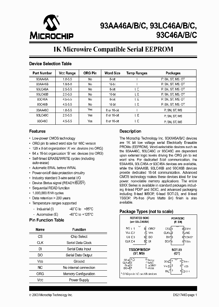 93C46A_1944.PDF Datasheet Download --- IC-ON-LINE