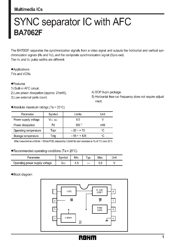 BA7062_459458.PDF Datasheet Download --- IC-ON-LINE
